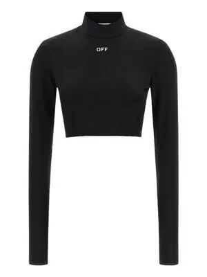 Off-White Off Stamp Cropped Long Sleeve Top - Black