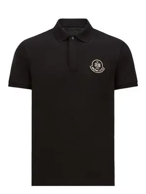 Moncler Year Of The Snake Patch Cotton Piquet Polo Shirt Black