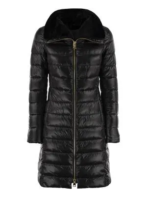 Herno Elisa Long Down Jacket In Ultralight Nylon With Faux Fur Collar - Black