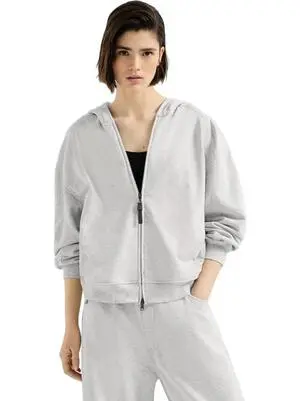 Brunello Cucinelli Cotton Smooth French Terry Zip-up Hoodie - Silver