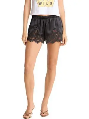 RE/DONE Jennie Lace Trim Silk Blend Shorts - Black