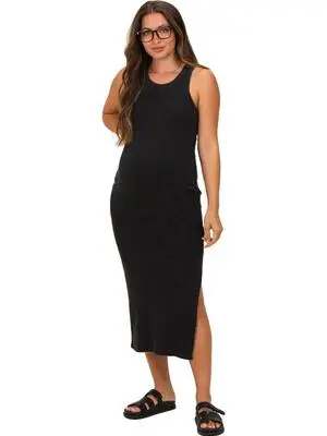PINKBLUSH Acid Washed Ribbed Midi Tank Dress - Black