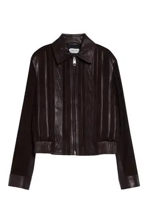 Versace Mixed Media Greca Blouson Jacket - Brown
