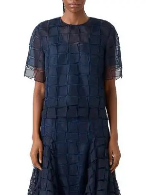 Akris Embroidered Organza Top - Navy