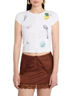 MUSE ASSEMBLY Printed Motif Cropped Cardigan - White
