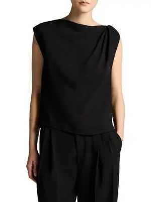 Vince Draped Shoulder Sleeveless Blouse - Black