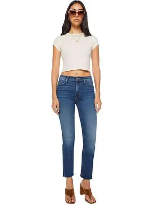 MOTHER The Mid Rise Dazzler Ankle Fray Jeans - Blue