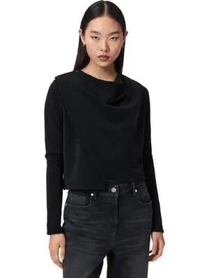 ALLSAINTS Skyler Long Sleeve Asymmetric Top - Black