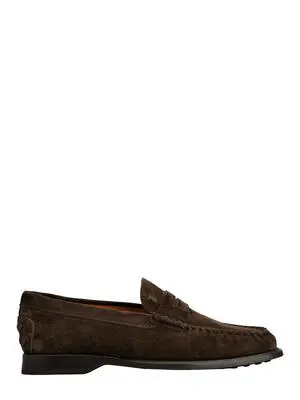 TOD'S Suede Loafers With Embossed Detail - Brown