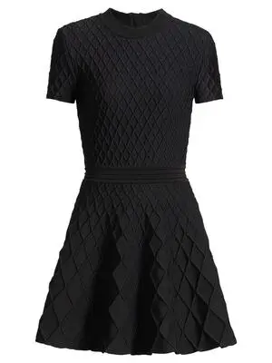 Balmain Flared Knit Dress With Quilted Effect - Black
