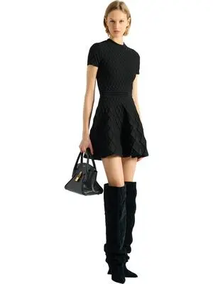 Balmain Flared Knit Dress With Quilted Effect - Black