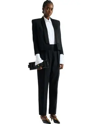 Balmain Cropped Grain De Poudre Jacket With Shawl Collar - Black