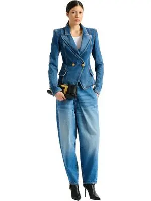 Balmain Denim Double-breasted Peak Lapel Jacket - Blue