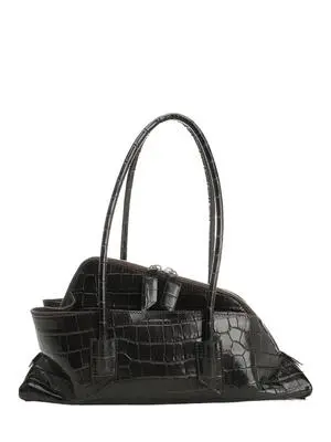 Attico Small Top Handle Bag "la Passeggiata" With Croc Effect - Brown