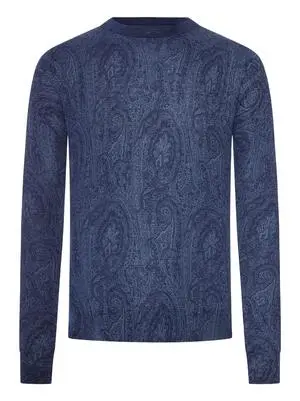 Etro Etro Paisley Print Wool Crew Neck Sweater Blue