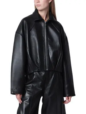 ROTATE BY BIRGER CHRISTENSEN Cropped Leather Jacket - Black