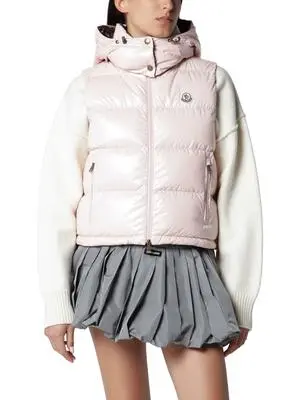 Moncler Moncler Niverolle Short Down Vest In Nylon Pink