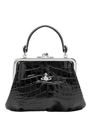 VIVIENNE WESTWOOD Granny Frame Purse In Croc-embossed Leather - Black