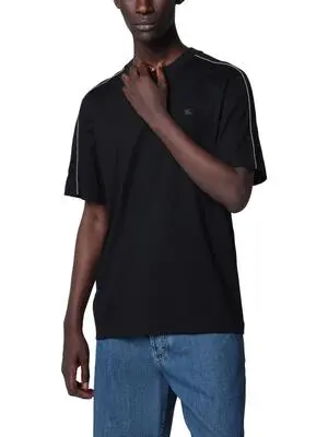 Burberry Cotton T-shirt With Check Trim - Black