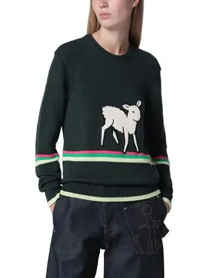 JW Anderson Embroidered Sheep Crew Neck Sweater - Green