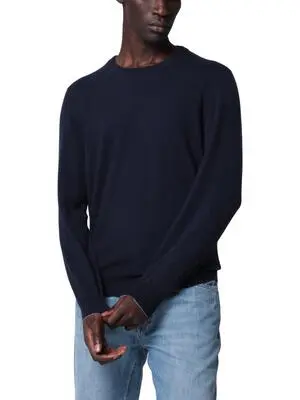 Brunello Cucinelli Navy Cashmere Crewneck Sweater With Contrast Trim - Blue