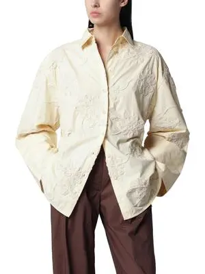 ROTATE BY BIRGER CHRISTENSEN Oversized Floral Appliqué Organic Cotton Shirt - Yellow