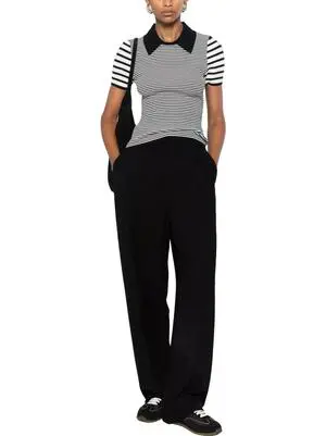 Sandro Striped Shirt-collar Top - Black