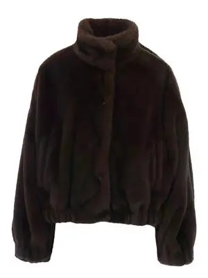 MAX MARA Max Mara Dark Brown Faux Fur Jacket With Elasticated Trims