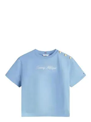 Tommy Hilfiger Button-detail Logo T-shirt - Blue