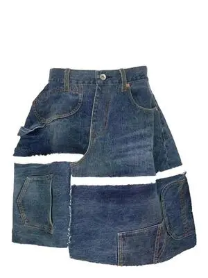 Sacai Patchwork Raw-edge Mini Skirt - Blue