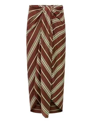 A.L.C. Rhodes Striped Wrap Midi Skirt - Brown