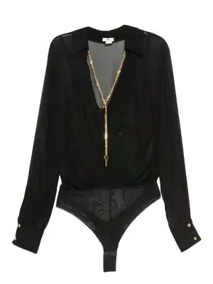 Elisabetta Franchi Wrap-style Long-sleeve Bodysuit - Black