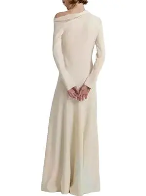 Alberta Ferretti Off-shoulder Maxi Dress With Side Slit - Neutrals