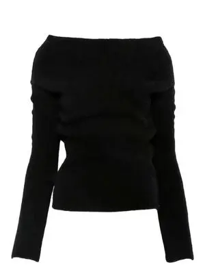 Rick Owens Off-shoulder Ribbed Knit Sweater - Black