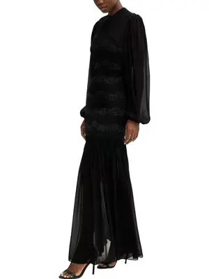TWINSET Long Sleeve Lace-panelled Maxi Dress - Black