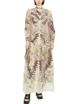 Biyan Velvet-embroidered Chiffon Maxi Shirt Dress - Neutrals