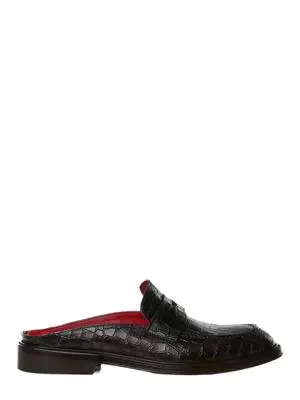 GIULIANO GALIANO Crocodile-effect Mules - Brown
