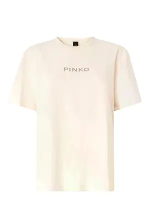 Pinko Logo-print Rhinestone-embellished T-shirt - Neutrals