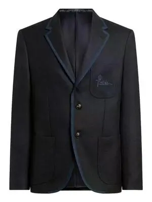 Etro Single-breasted Wool Jacket With Pegaso Logo - Blue