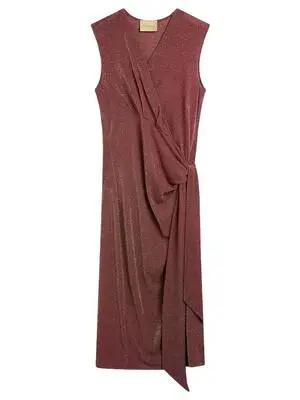 Momoni Midi Draped Lurex Dress - Red