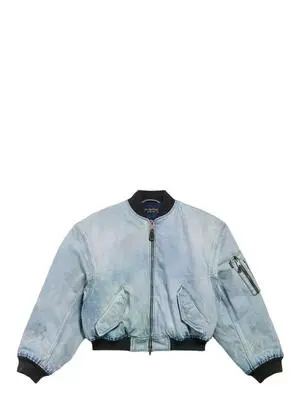 Balenciaga Faded Effect Denim Bomber Jacket - Blue