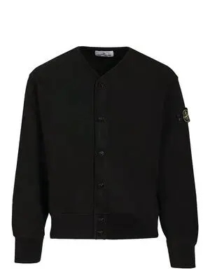 Stone Island Logo Patch Button-up V-neck Sweater - Black