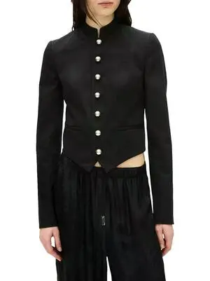 ANN DEMEULEMEESTER Stand-collar Button-up Cropped Jacket - Black