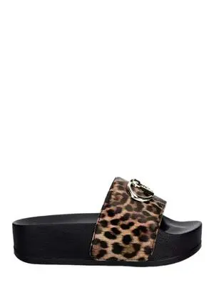 Liu Jo Leopard-print Logo Plaque Slides - Black