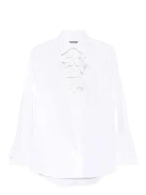 Balenciaga White Cotton Ruffled Detail Shirt - Brown