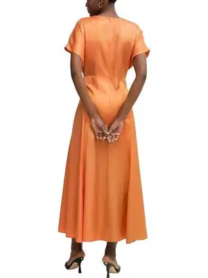 Pinko Lace-up V-neck Midi Dress - Orange