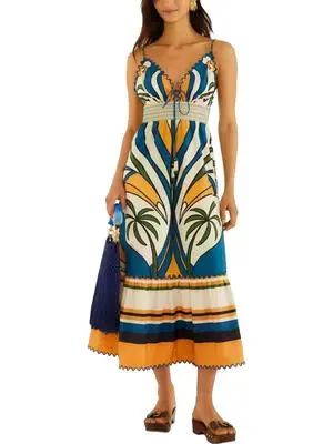 FARM RIO FARM Rio Tropical Graphic Ric Rac Midi Dress