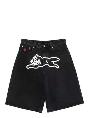 ICECREAM Running Dog Wide Leg Denim Shorts - Black