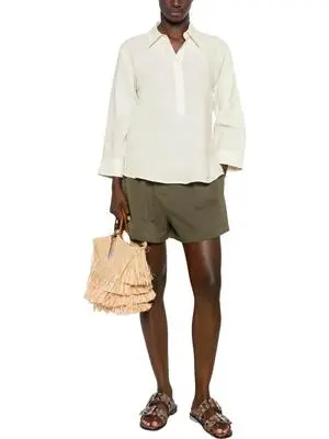 SLOWEAR Polo-collar Linen Blouse - Neutrals