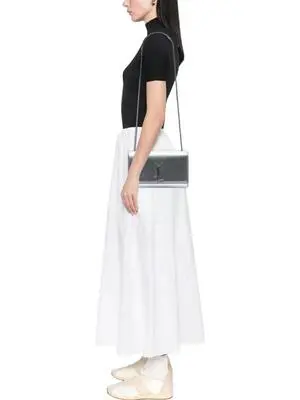 Saint Laurent Medium Metallic Grain De Poudre Monogram Kate Crossbody Bag - Silver